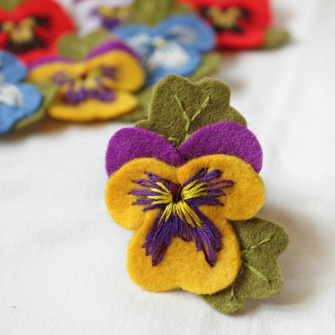 Pansy Brooches Hand Embroidered Felt Pansy Brooch Available | Etsy