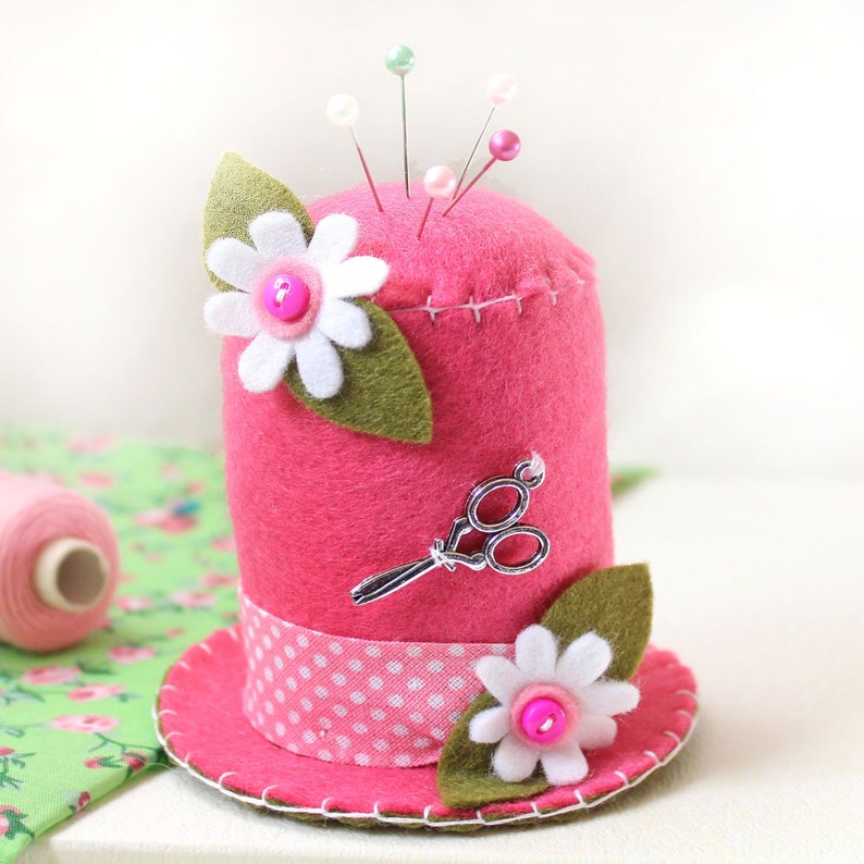 Pink Felt Pincushion, Top Hat Pin Cushion Sewing Gift, Cottage Core ...