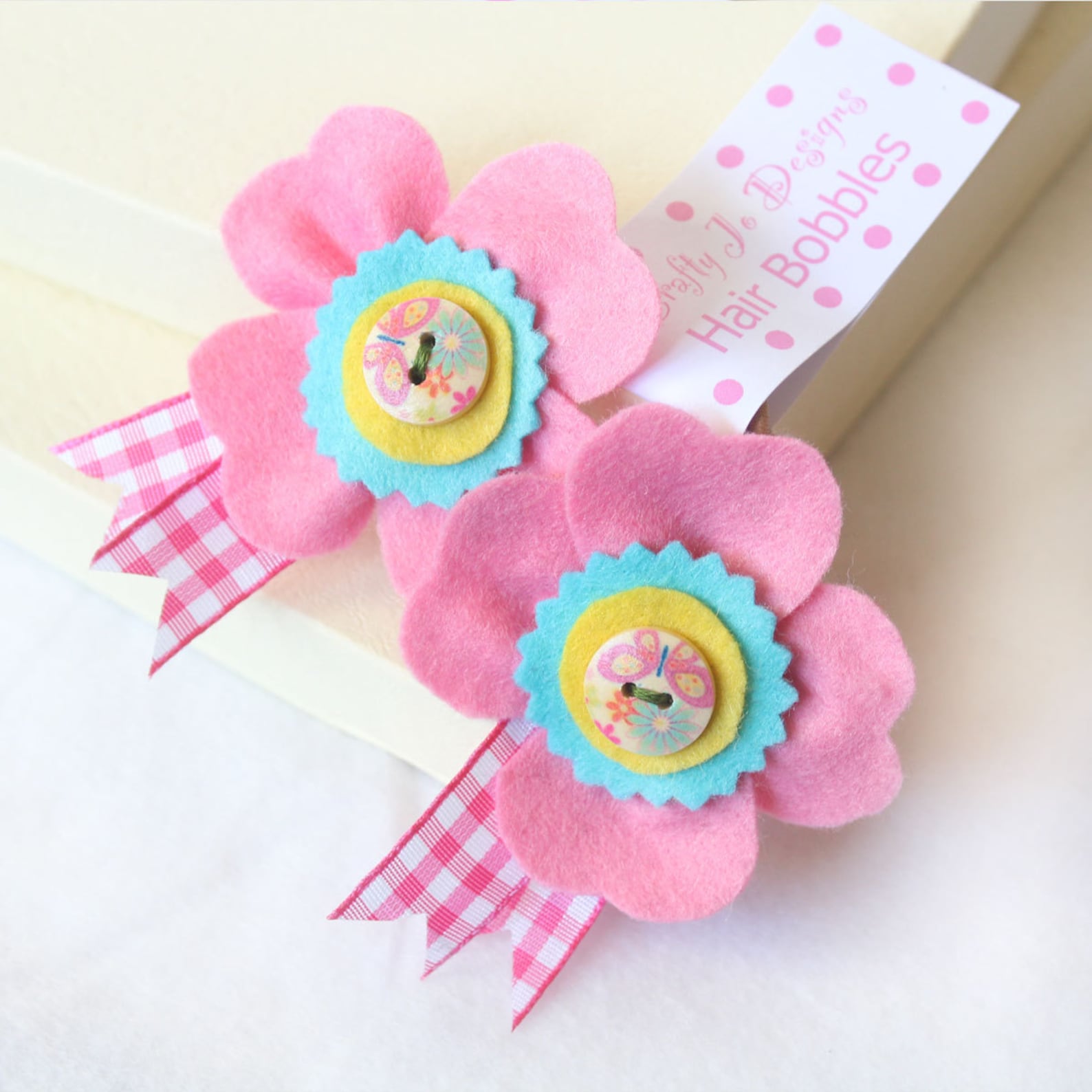 Pink Hair Bobbles : Felt Flowers With Gingham Ribbon - Set of 2 - Etsy
