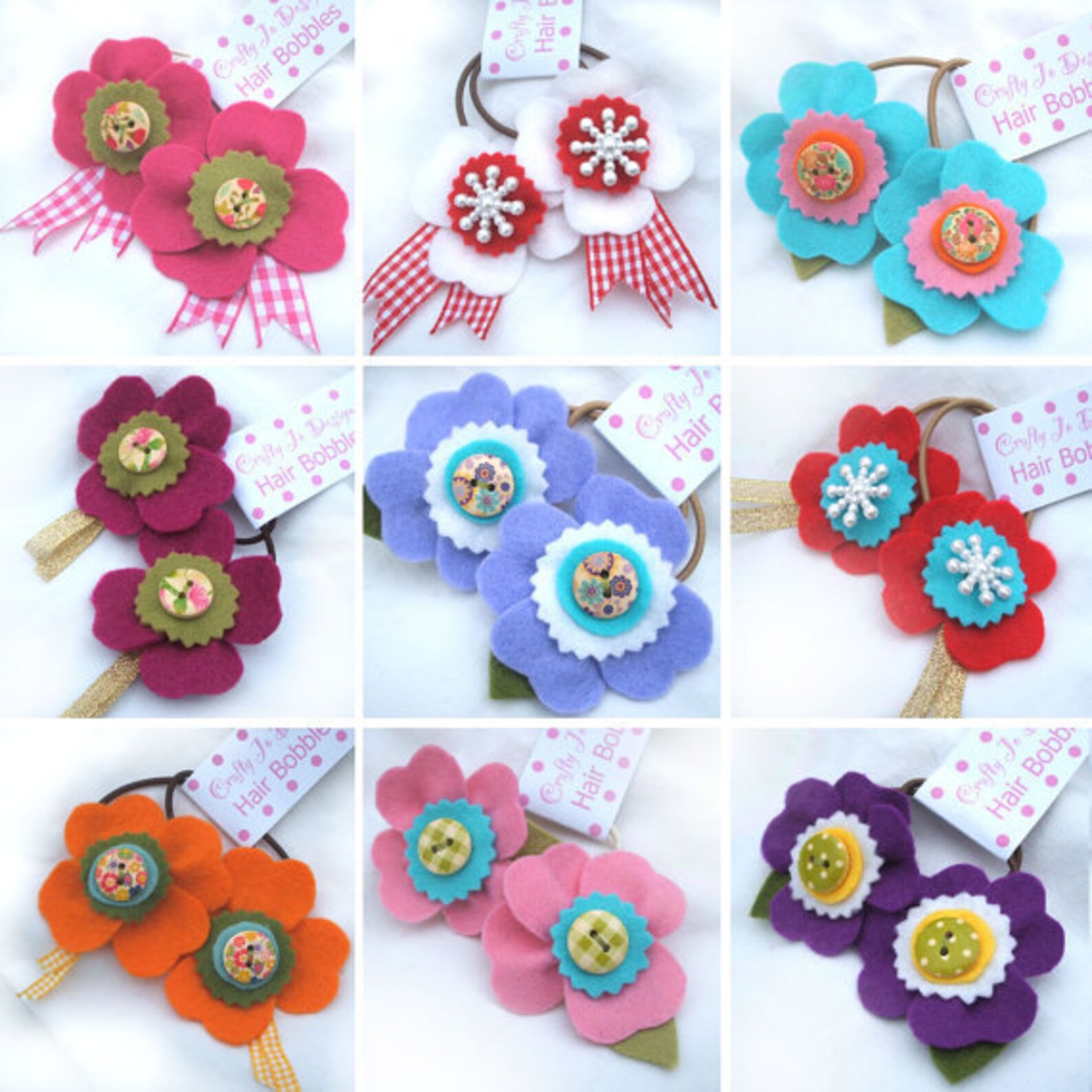 Red Flower Hair Bobbles Felt Pigtail Holders With Strawberry | Etsy