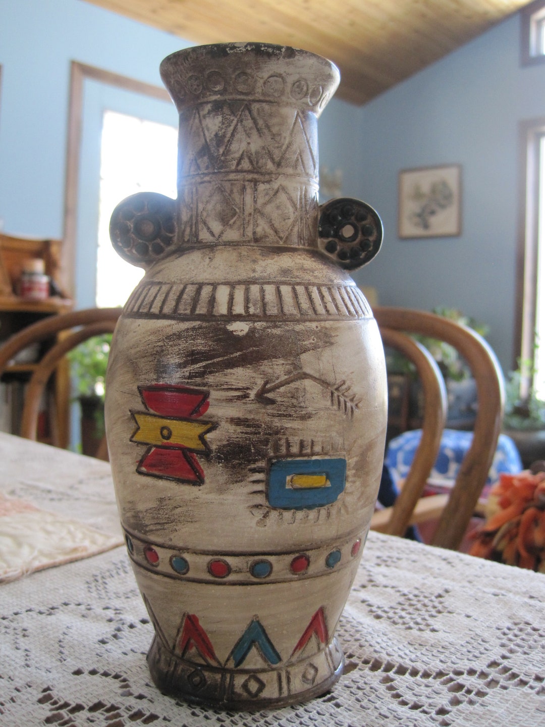 Vintage Southwest Pottery Vase: Native Folk Art Decor (8.5") - Etsy