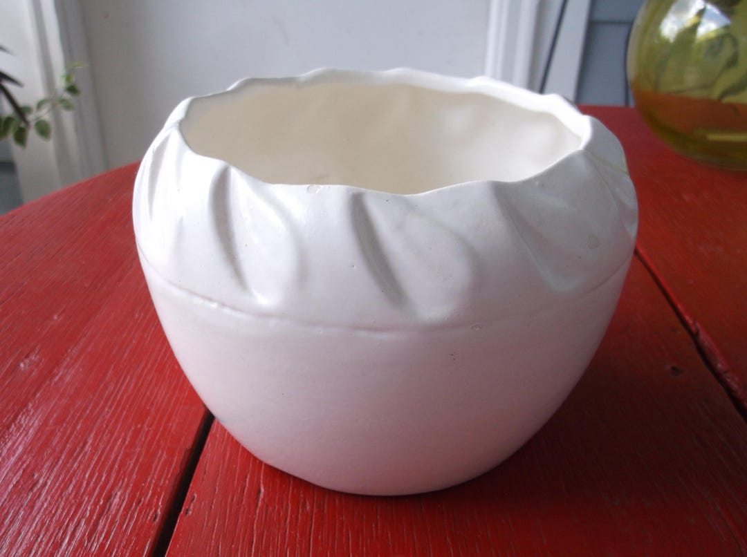 Vintage White USA C1 Planter; Pottery Plant Bowl; Bulb Dish, Vase ...