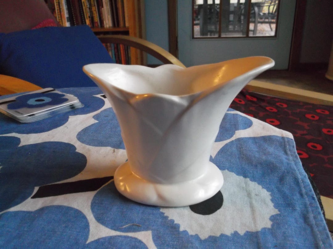Antique Mccoy Pottery Vase: Embossed Leaf Pedestal Planter, Glazed White Ceramic - Etsy