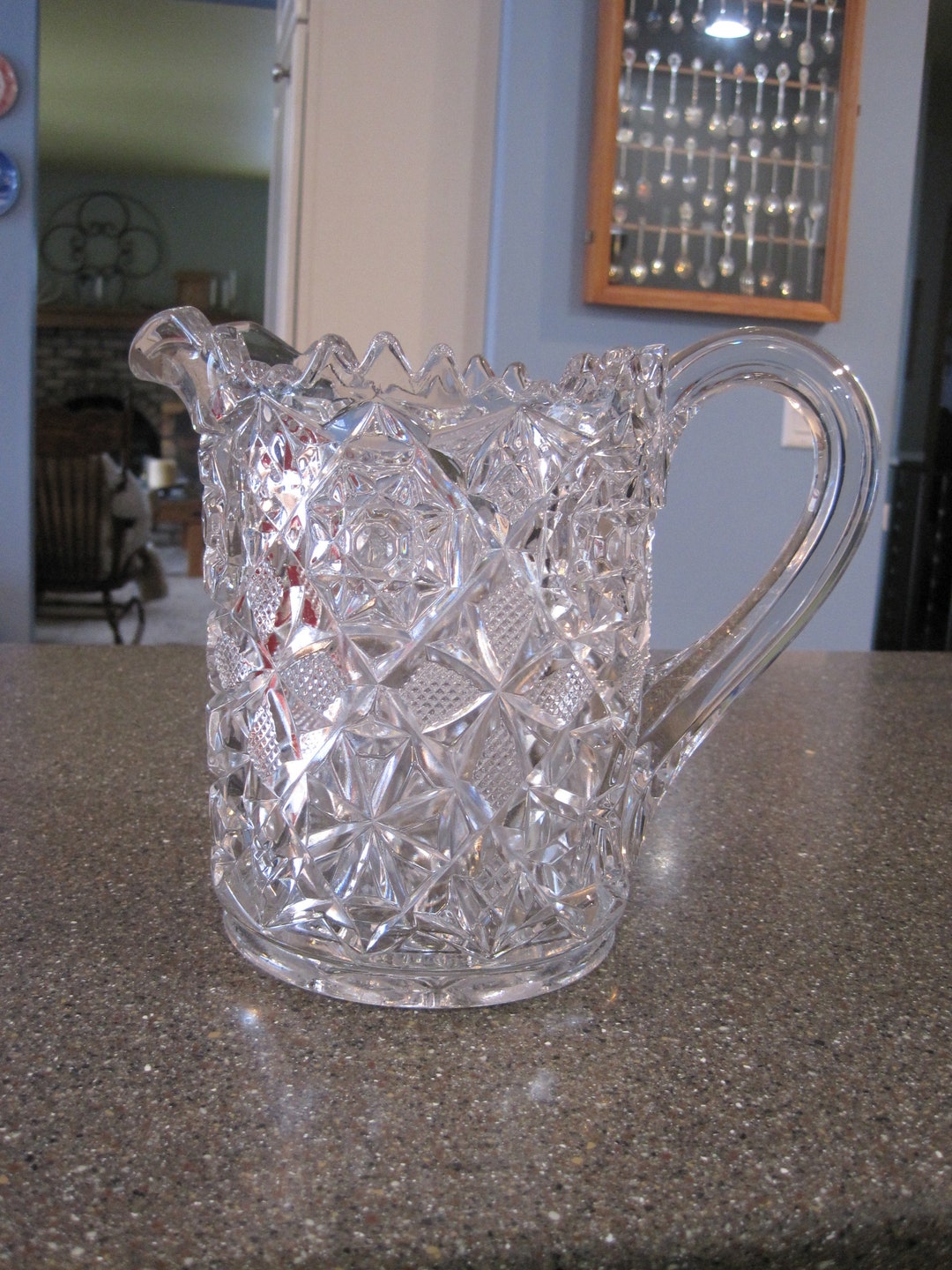 Antique American Brilliant Lead Crystal Cut Glass Pitcher, Vase. Star ...