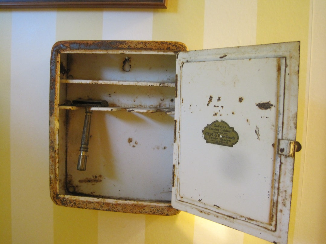 Vintage Metal Wall Shaving Safe; Cabinet & Mirror. Antique Safetee ...