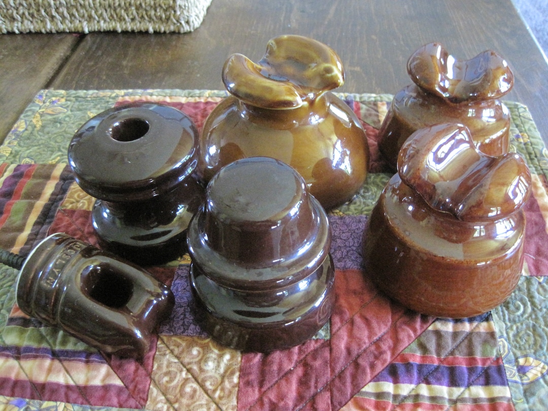 Vintage Brown Ceramic Porcelain Insulator. Screw Rod. Telephone Pole ...