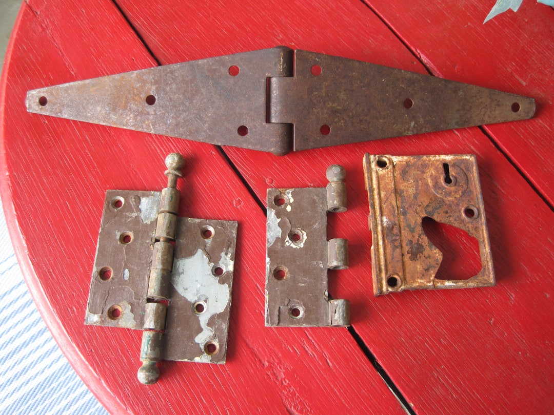 Antique Rusty Iron Door Hinge & Lock Plate: Vintage Salvaged Farmhouse ...
