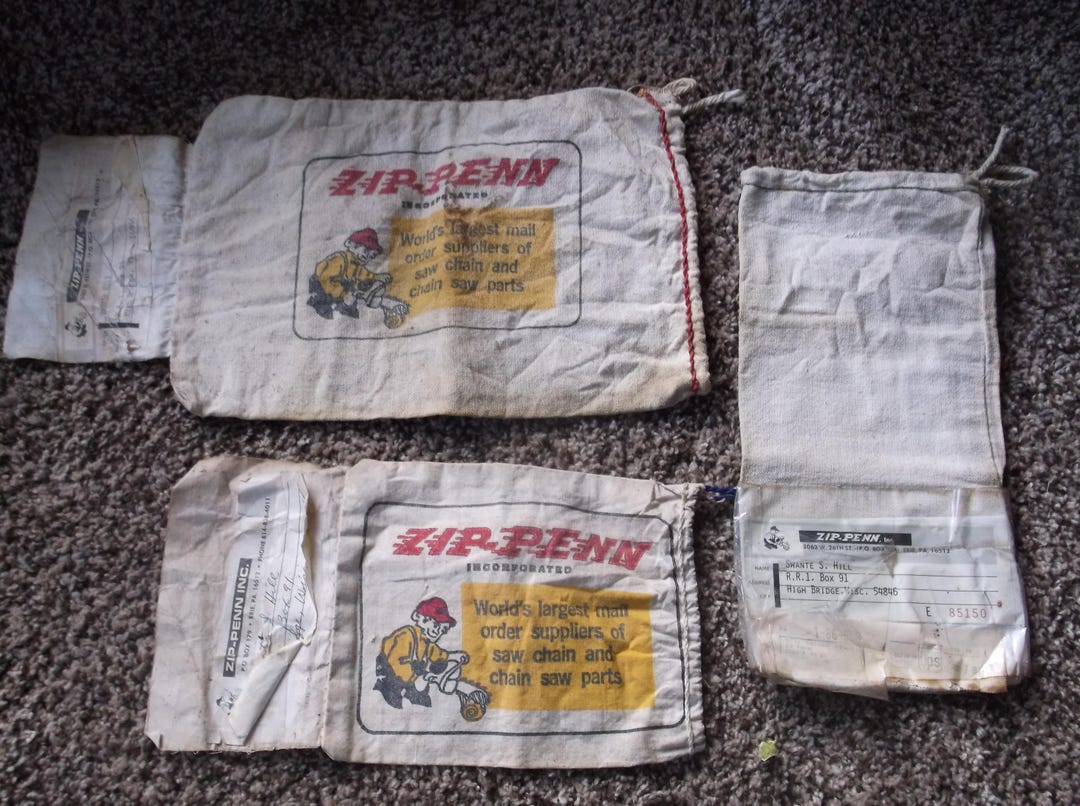 Vintage Zip-penn Canvas Cloth Sack; Tool Chain Saw Parts; Drawstring ...