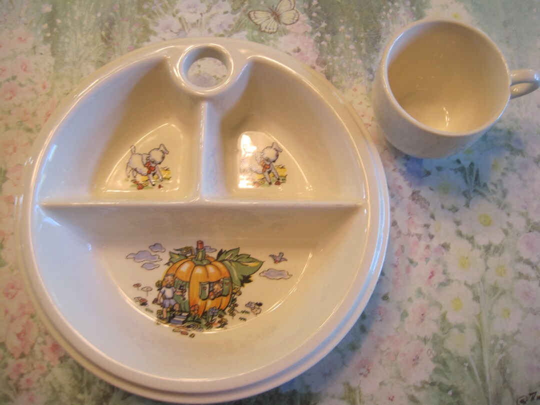 Antique Baby / Child Divided Dish & Cup. Infant, Toddler Plate. Small ...