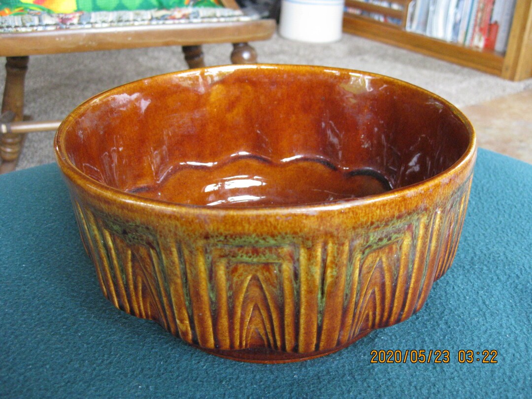 Vintage Haeger Usa Pottery Stoneware Mixing Bowl Casserole Planter Baking Dish Oven Ware