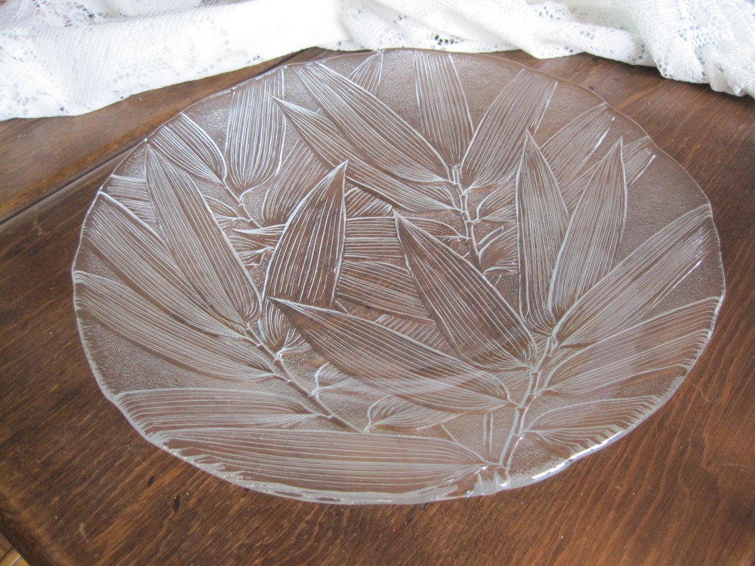 Vintage Large Embossed Glass Platter; 14" Round Dish; Serving Tray ...