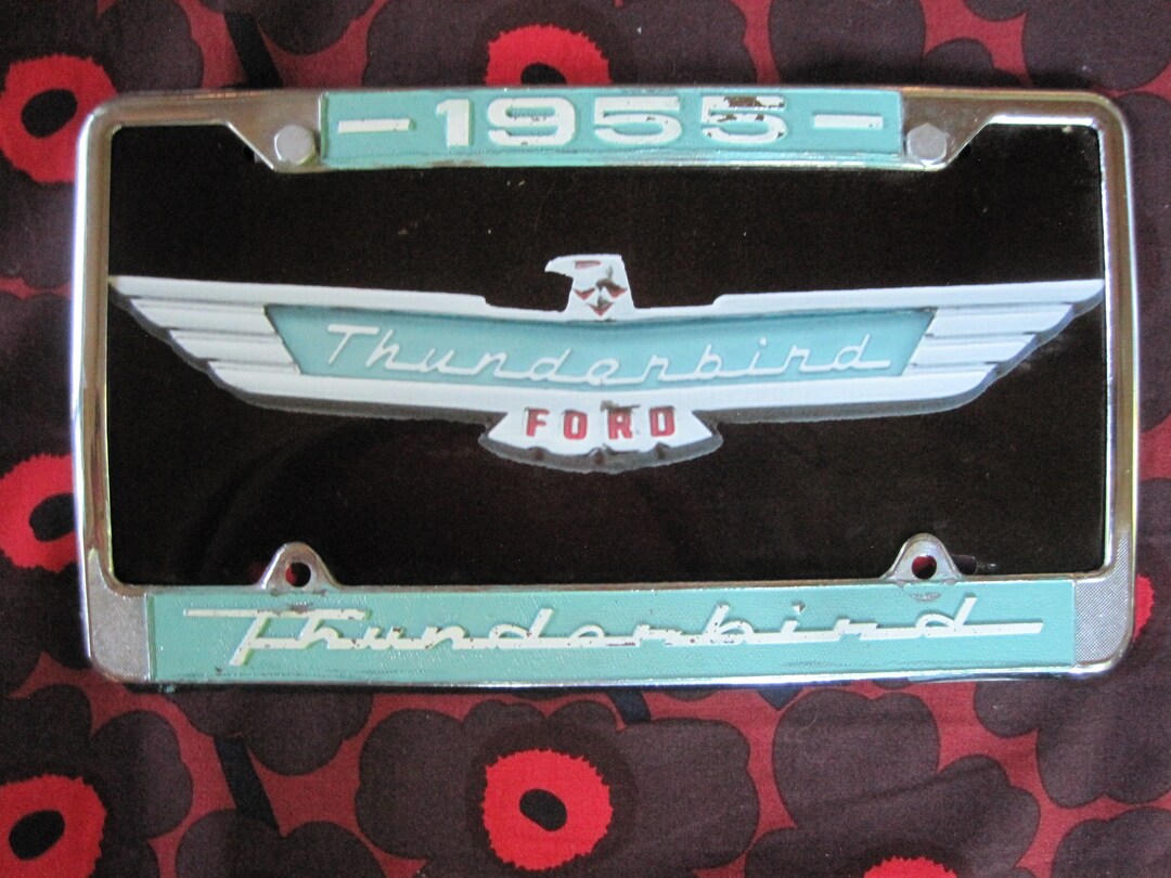 Vintage 1955 Ford Thunderbird License Plate Frame. Chrome T Bird Logo ...