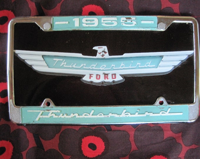 Vintage 1955 Ford Thunderbird License Plate Frame. Chrome; T Bird Logo ...