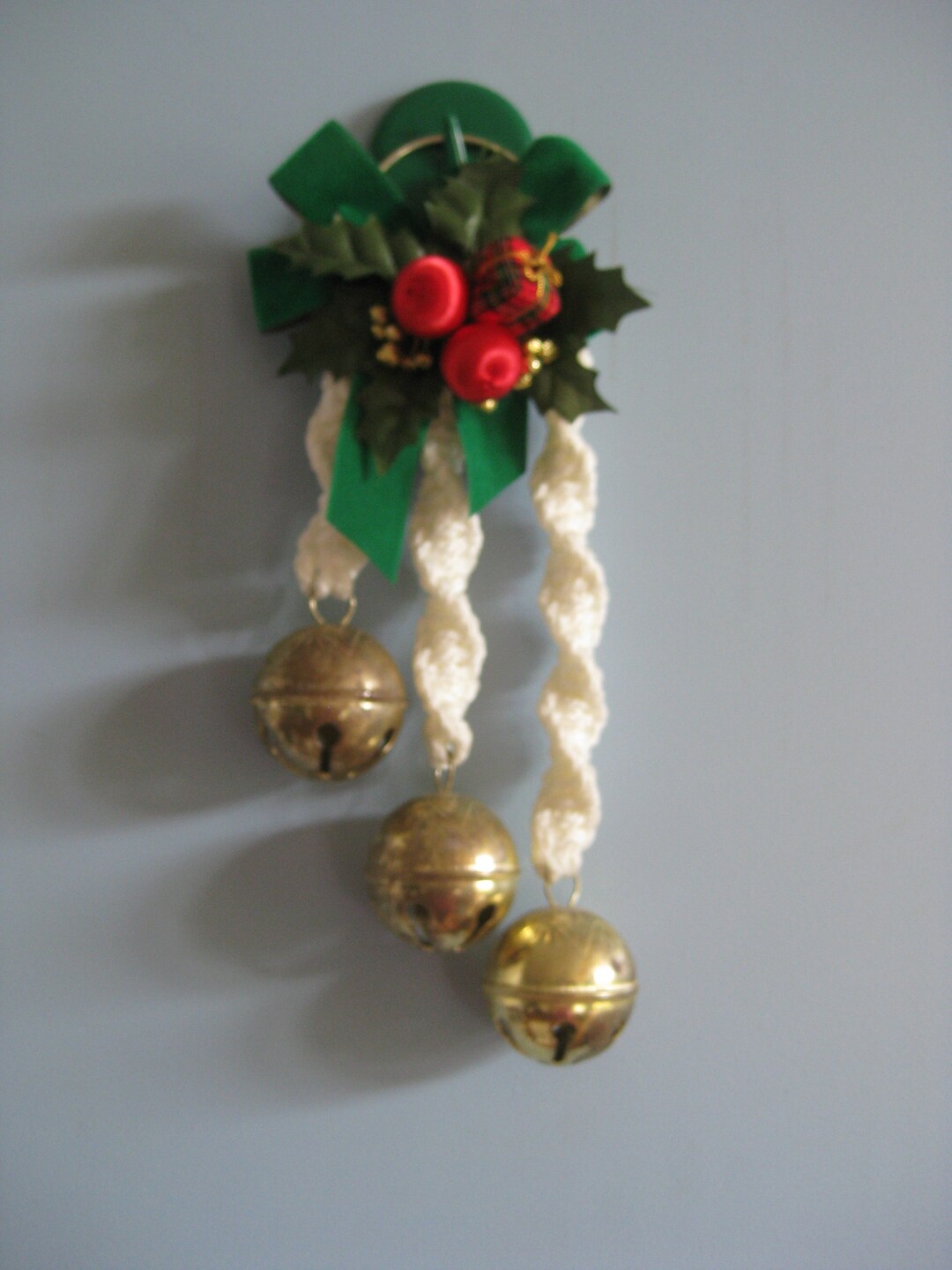 Vintage Boho Macrame & Brass Sleigh Bell Door Hanging Chime. Hand ...