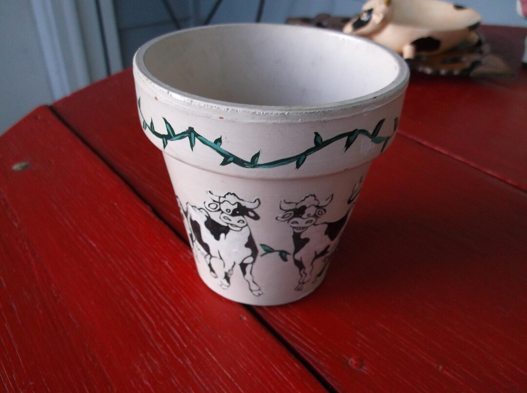 Vintage Hand-painted Cow Flower Pot: 4" Terra Cotta Planter - Etsy