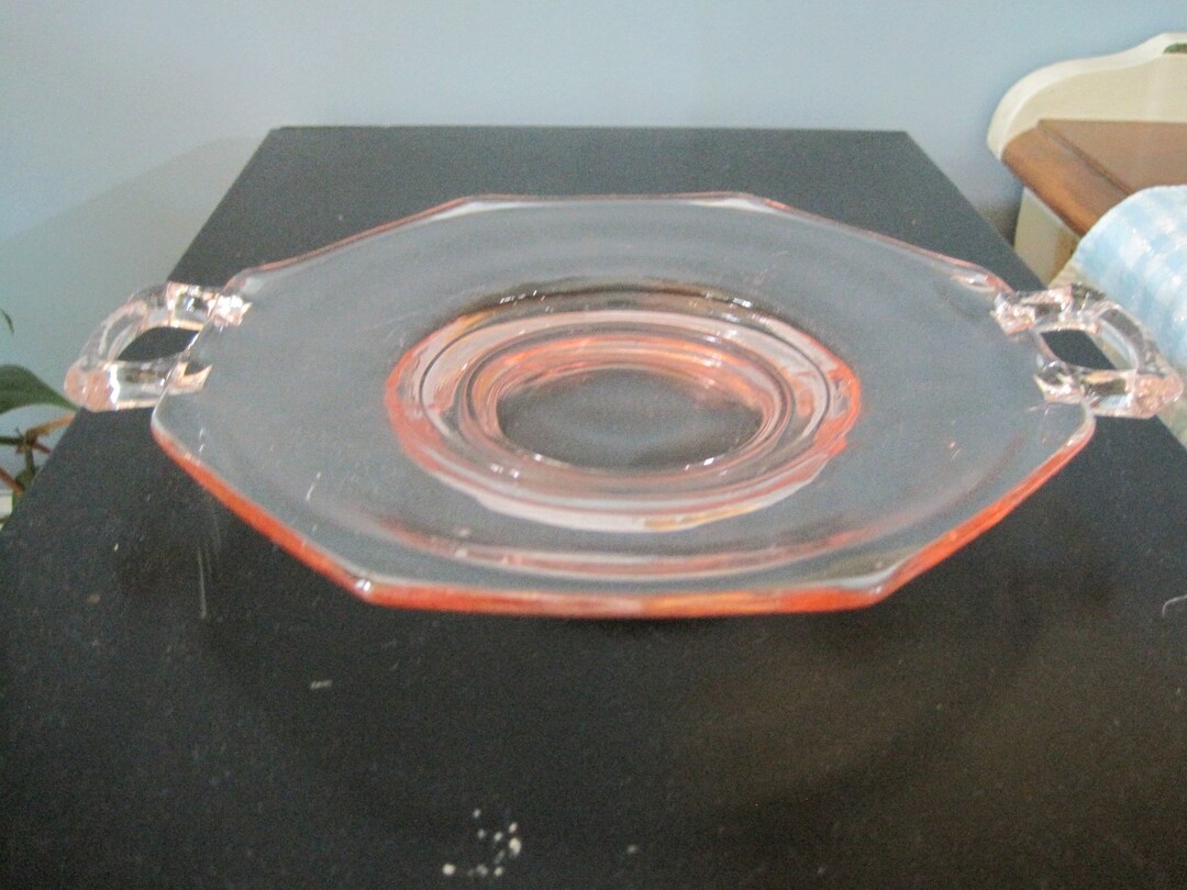 Pink Depression Glass Bread Plate, Serving Dish. 2 Handles, 6 Sided ...