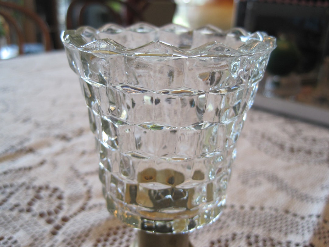 Vintage Diamond Cut Candlestick Globe; Clear Textured Glass Candle ...