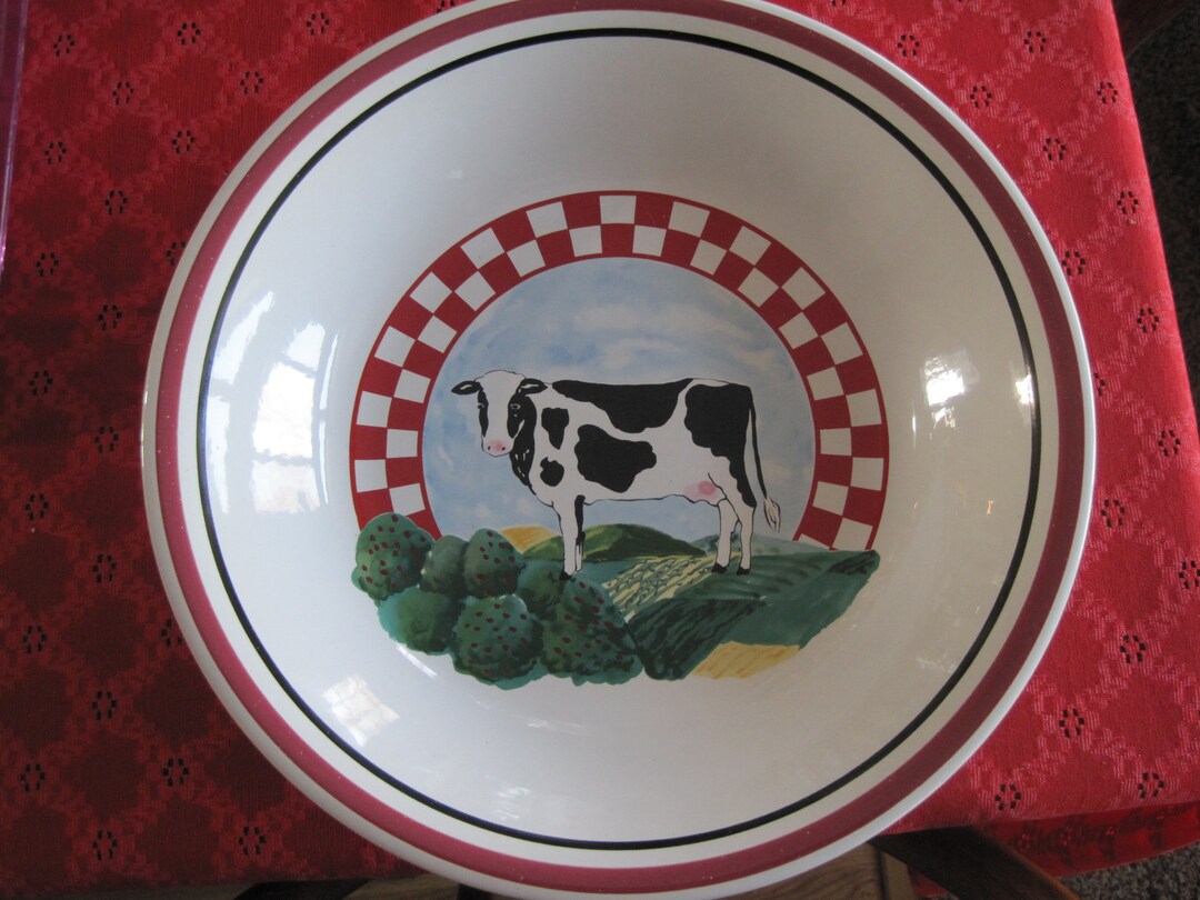 Vintage Cow Stoneware Pasta Bowl, Mixing, Serving, Large Ceramic ...