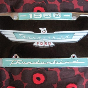 Vintage 1955 Ford Thunderbird License Plate Frame. Chrome T Bird Logo ...