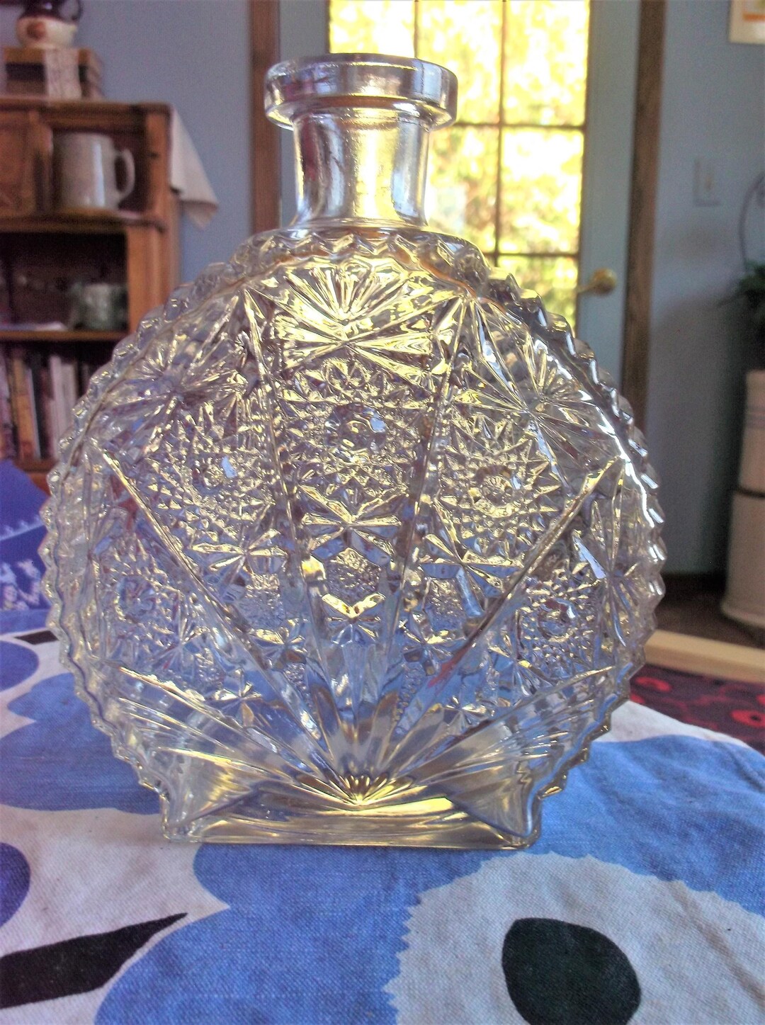 Vintage Crystal Whiskey Decanter: Atomic Star Sunburst, Retro Bar Cart ...