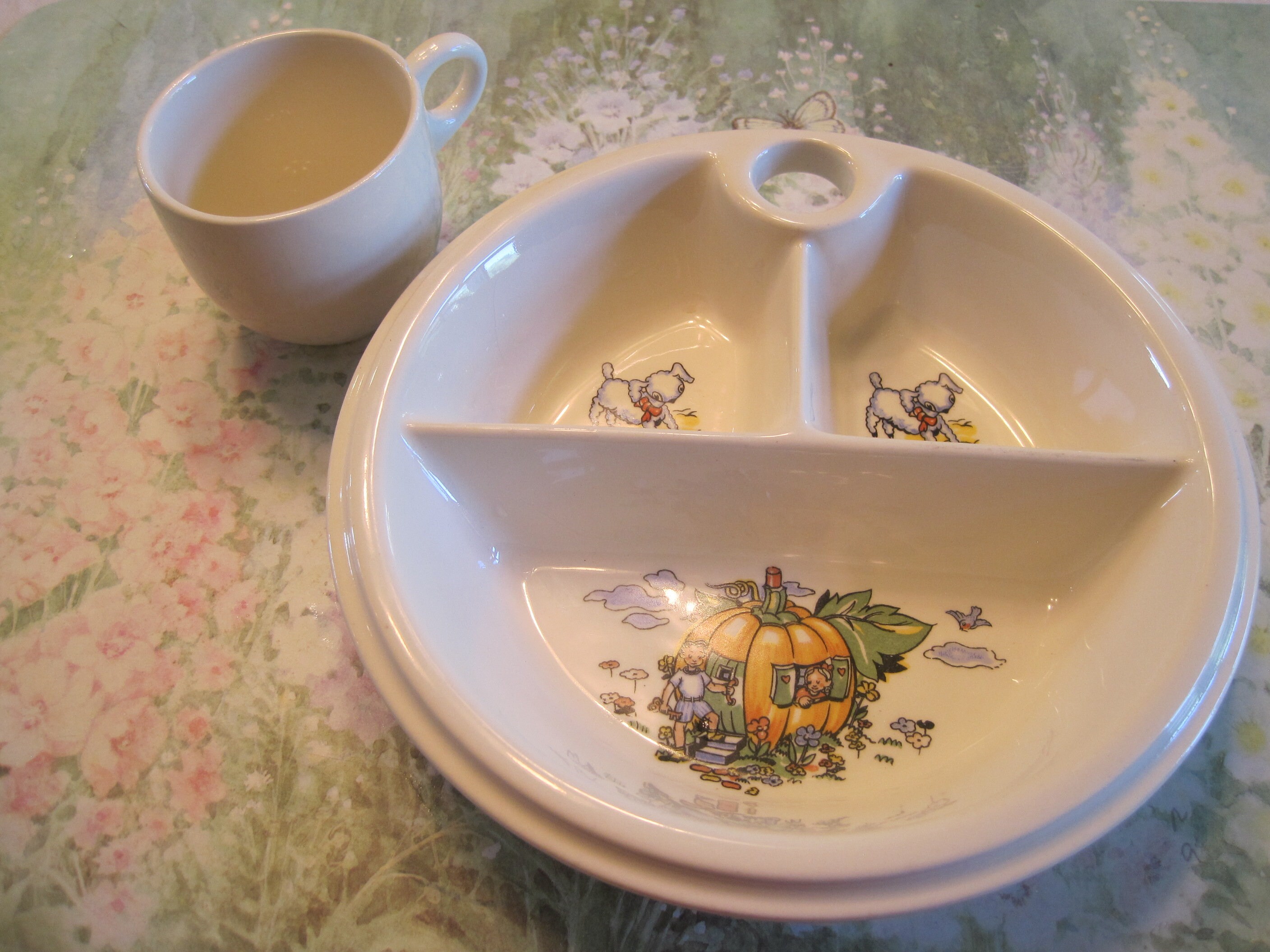 Antique Baby / Child Divided Dish & Cup. Infant, Toddler Plate. Small ...
