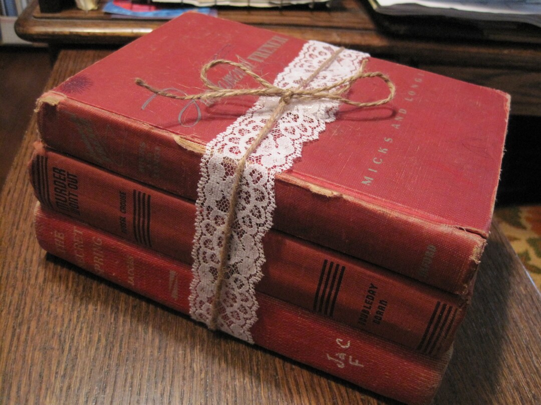 Antique Book Stack Riser. Red / Brick Color Pack Bundle. Text Novel Rustic Decor. Secret Spring ...