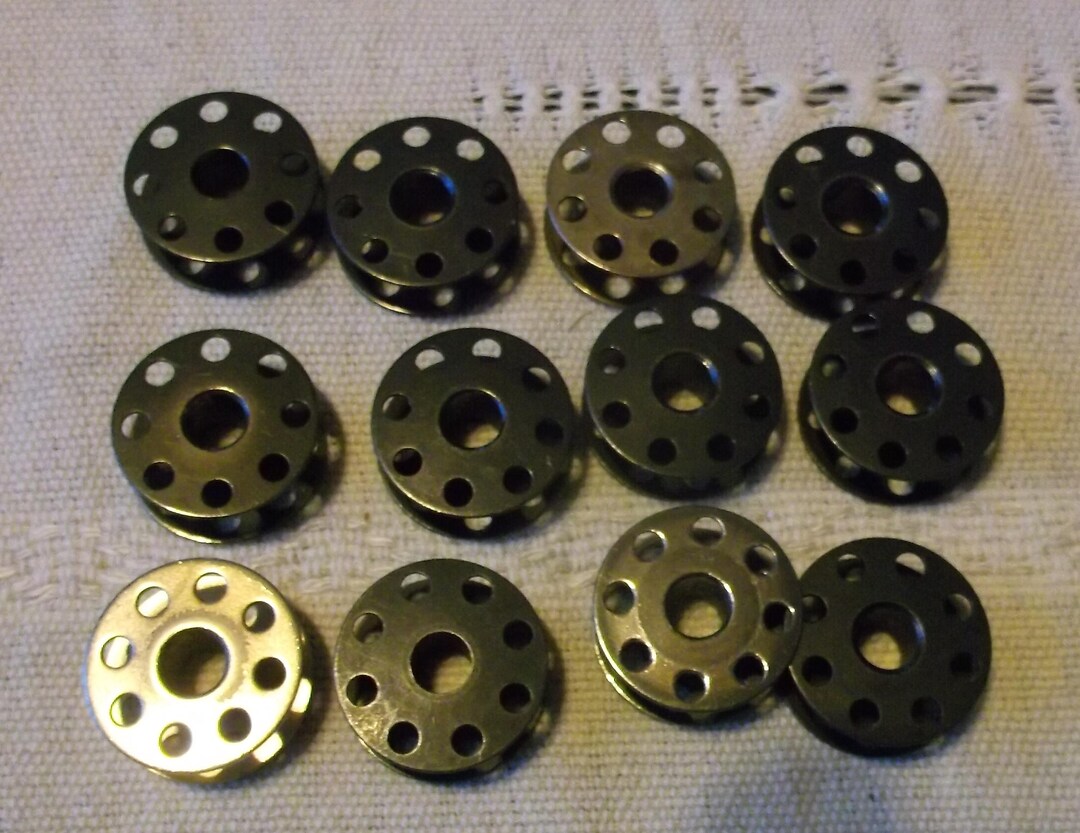 12 Vintage Sewing Machine Bobbins: Metal Thread Bobbin. 8 Holes. Home ...