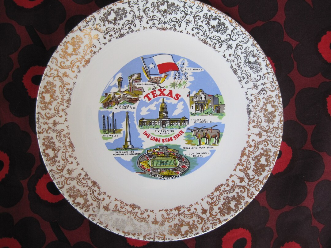 Vintage Texas Souvenir Plate, Commemorative 10" Dish, Platter. Lone ...