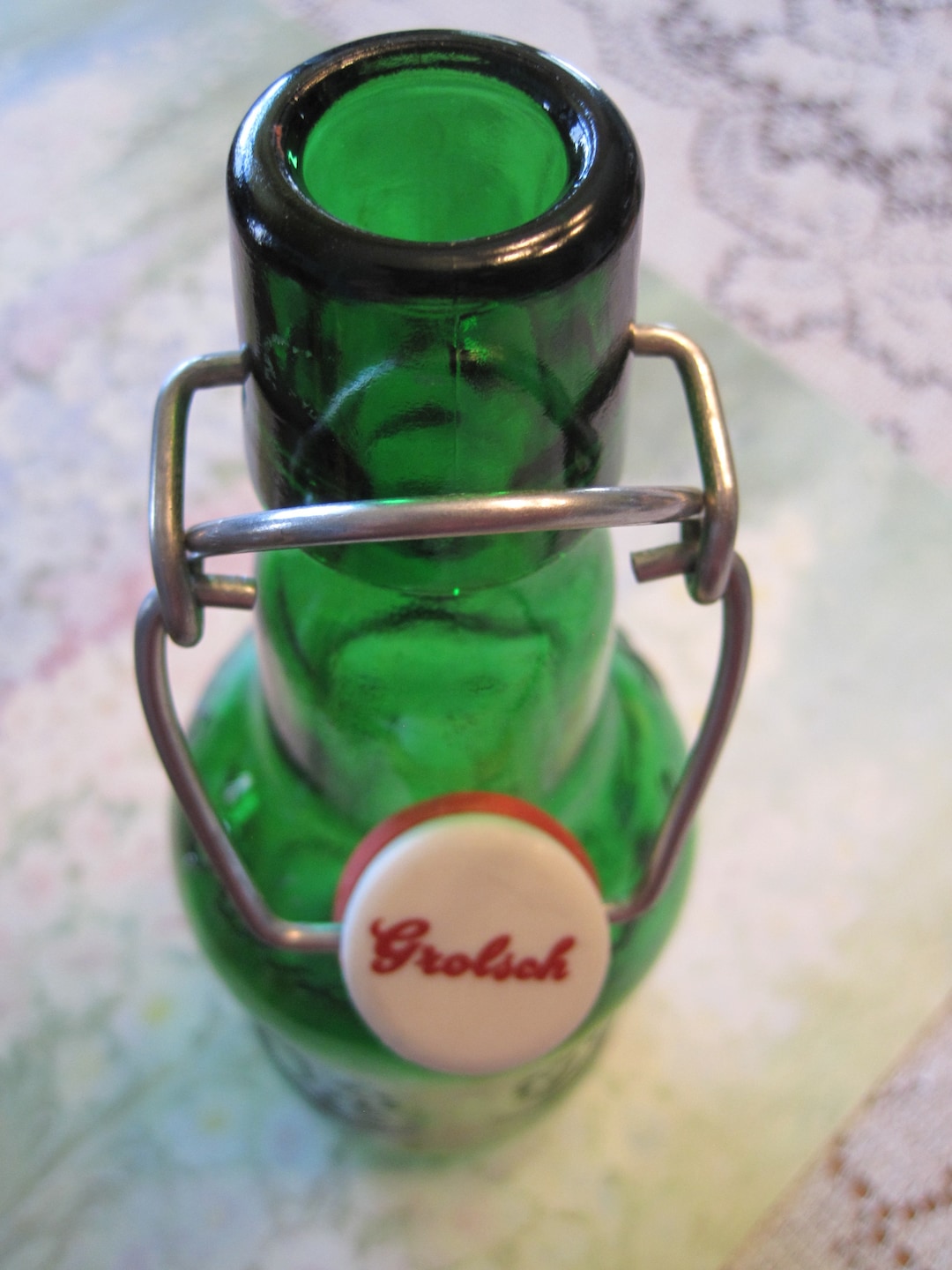 Vintage Grolsch Green Glass Beer Bottle: Embossed Hops, Swing Top. Flip ...