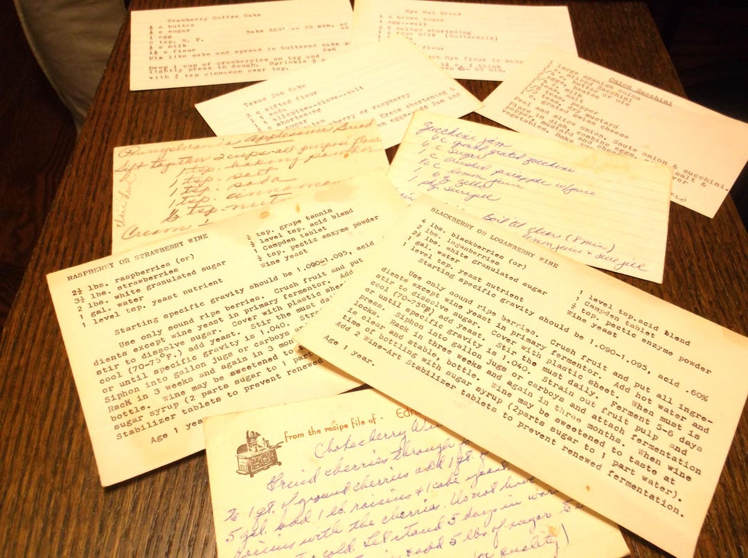 Vintage Retro Handwritten & Typed Recipe Cards. Index Card Recipes ...