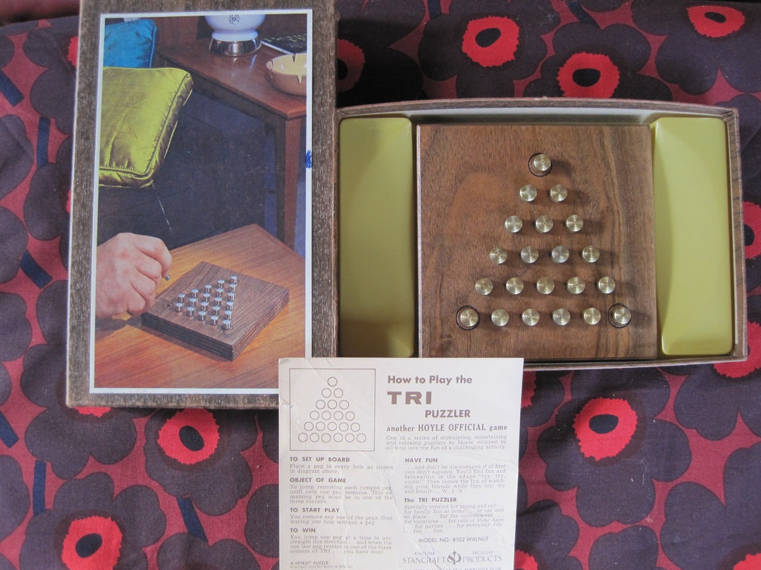 Vintage Hoyle Tri-puzzler Game: 1964 Wood Board With Gold Pegs - Etsy