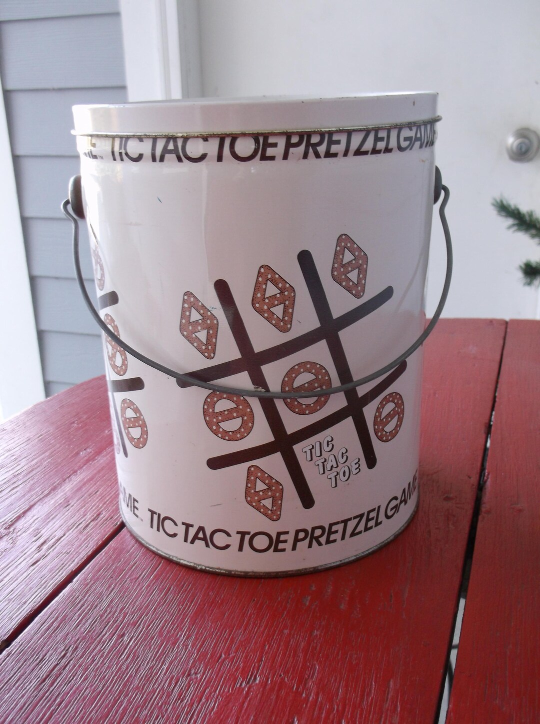 Vintage Pretzel Bucket: Tic Tac Toe Game Tin Canister (8 1/2") - Etsy