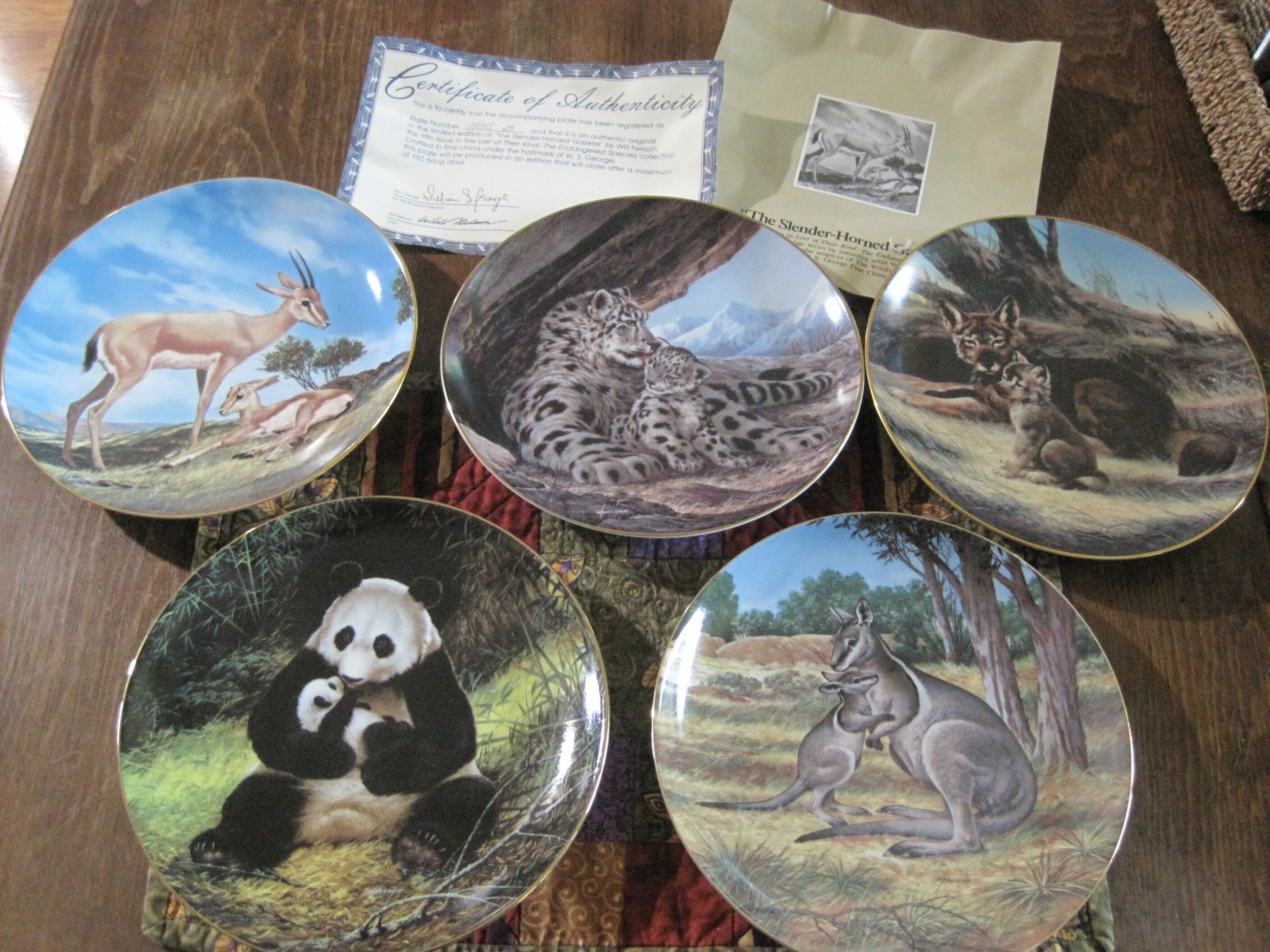 Set of 5 Vintage Endangered Species Art Plates: Will Nelson Wildlife ...