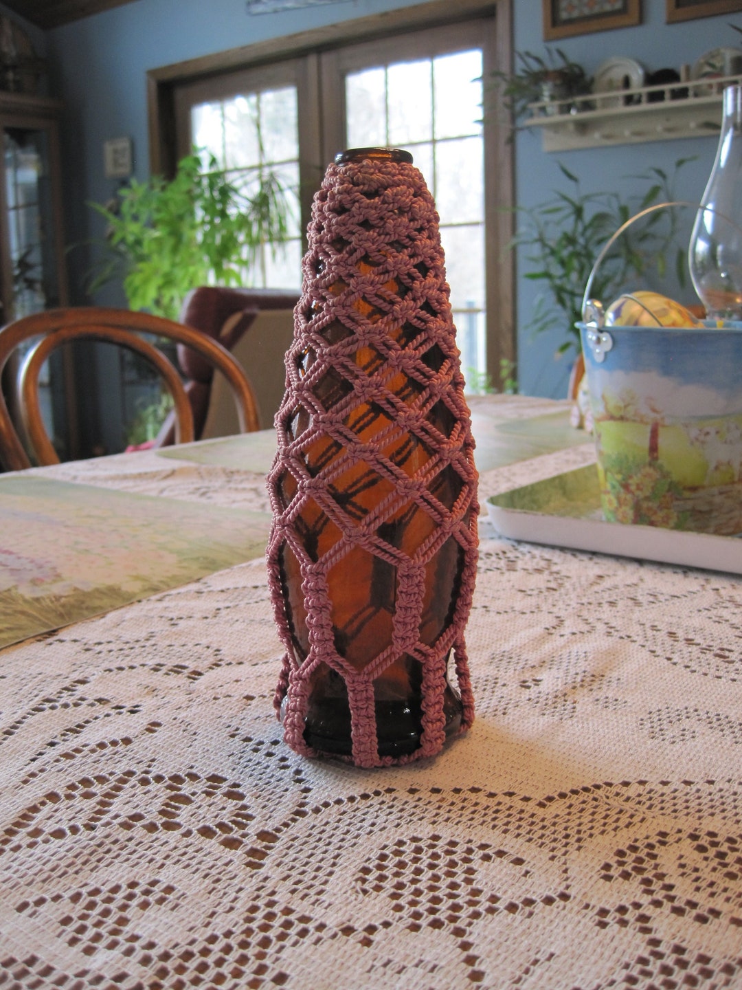 Vintage Macrame Bottle, Michelob Beer Rare Brown Bottle, Boho Macrame ...