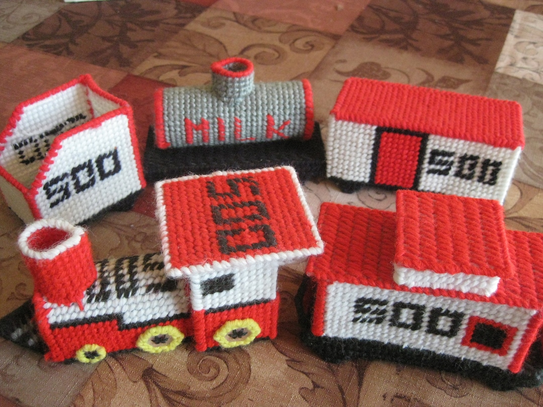 Vintage Soo Line Train Set: Handmade Needlepoint Plastic Canvas. Engine ...
