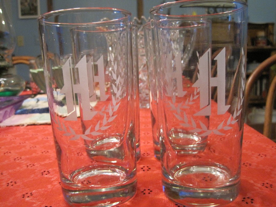 Vintage Monogrammed Highball Glasses: Etched Initial H, Set of 4 - Etsy