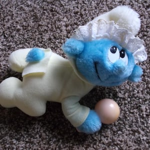 Vintage Applause Baby Smurf. Blue, Sleepy, Cuddly, Huggable Crib Toy ...
