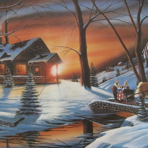 Vintage Print, Winter Sleigh Ride: Ron Iverson. Country Cottage Scene ...