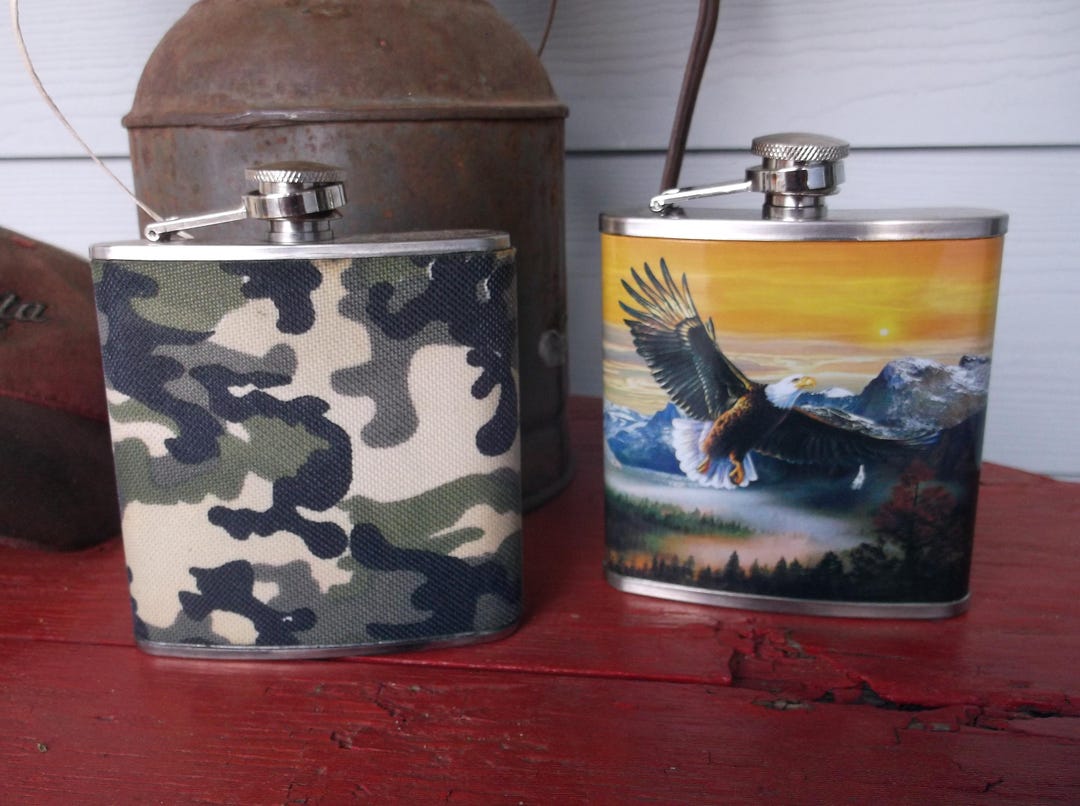 Vintage Hip Flask; 6 Oz Individual Pocket Flask Container. Eagle / Camo ...