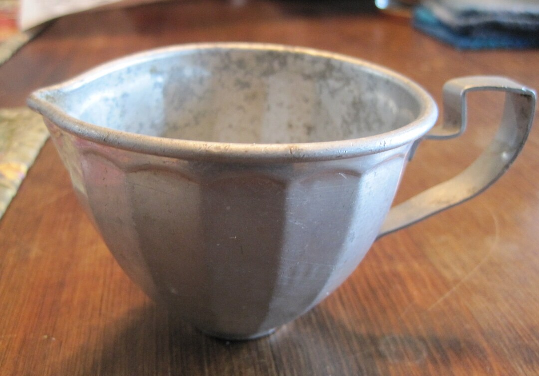 Vintage Tin Creamer; Early Aluminum Cream Pitcher. 2/3 Cup. Ribbed Bowl ...