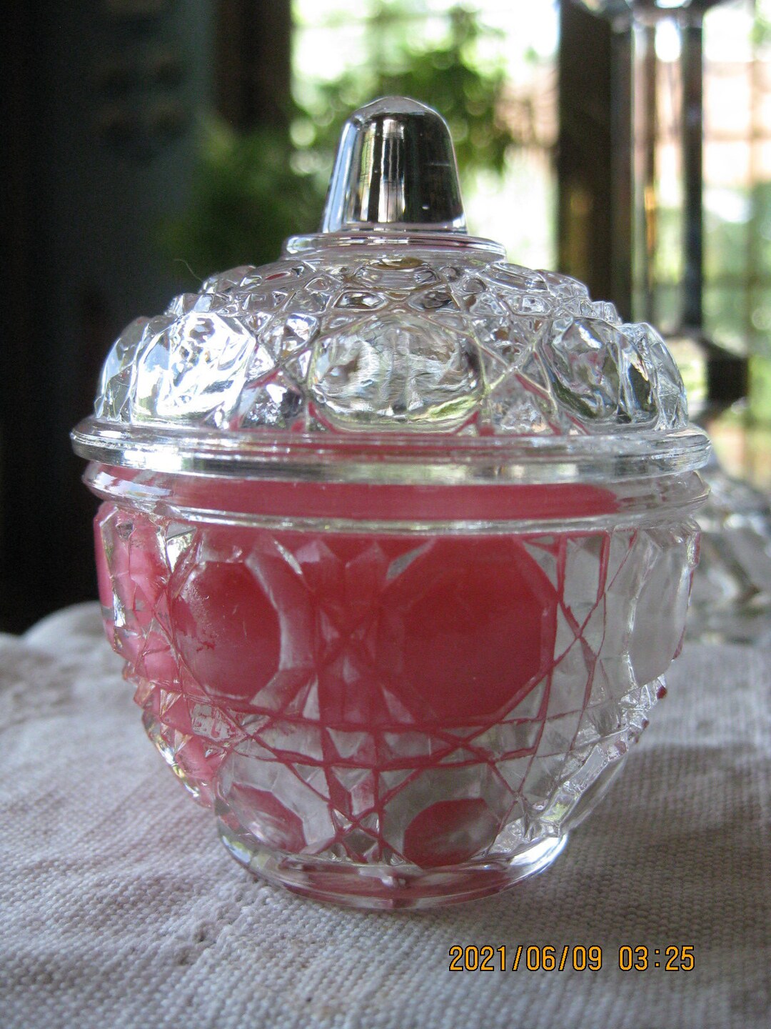 Vintage Cutglass Covered Crystal Jar, Textured Clear Glass Votive, Tea ...