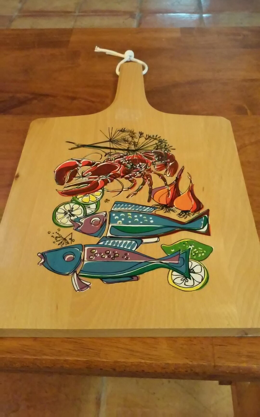 Vintage Swedish Cutting Board: Lobster, Fish & Lemon. Charcuterie Tray ...