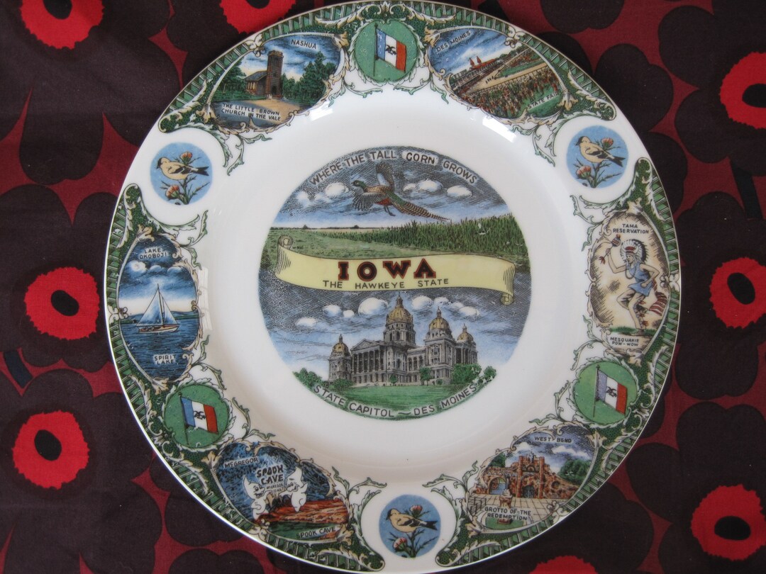 Vintage Iowa Souvenir Plate: 10.5" Commemorative Dish, Hawkeye State - Etsy