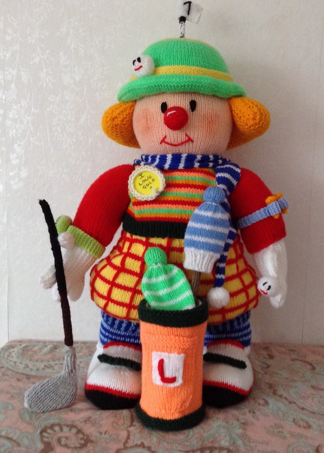 Large Knitted Clown Golf Doll - Mascot - Gift Idea - Gift for Him- Gift ...