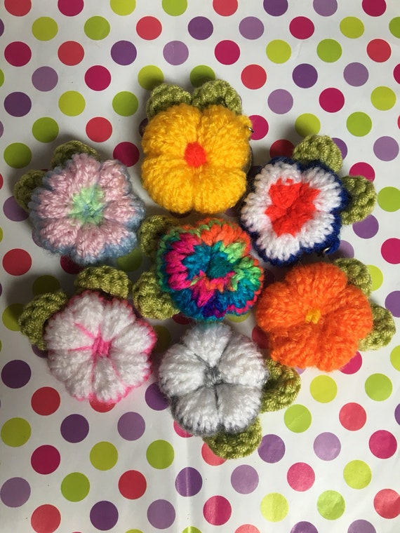 Knitted Stripy Flower Brooches Keyrings Quirky Unique | Etsy