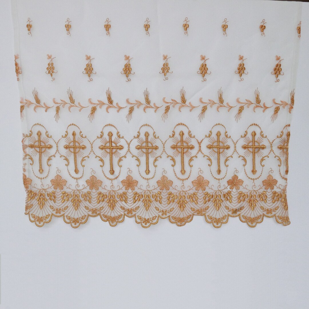 Vintage Gold Metal Hand Embroidered Religious Scalloped Tulle Pulpit ...