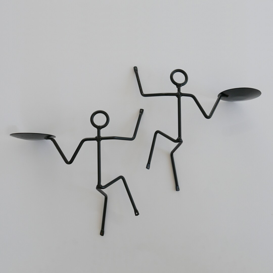 Vintage Pair of Cast Iron Stickman Wall Candle Sconces Holders - Etsy