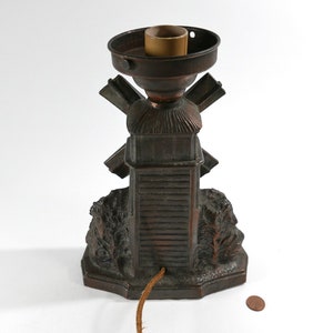 Vintage Cast Spelter Windmill Table Lamp With Clear Glass Hobnail Globe ...