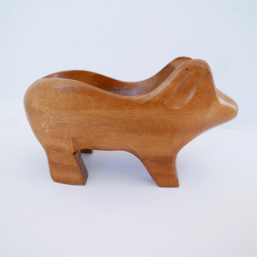 Vintage Hand Carved Wood Pig Bowl Vessel - Etsy