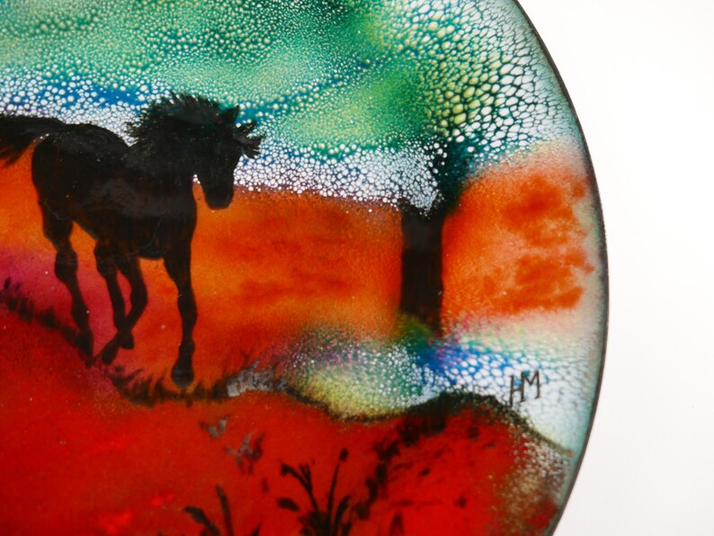 Vintage Enamel on Copper Decorative Plate With Horse Signed - Etsy